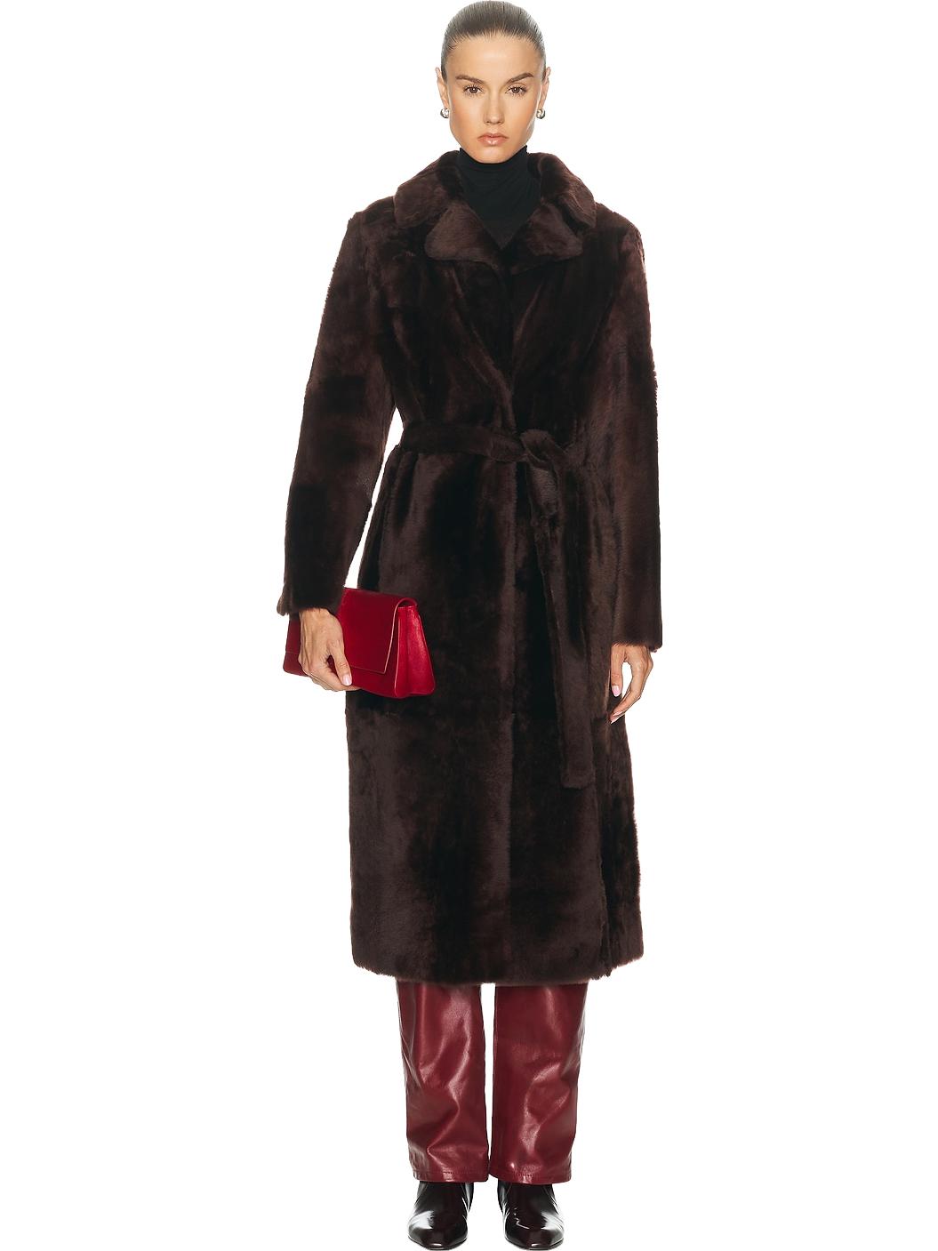 YVES SALOMON Long Belted Reversible Shearling Coat